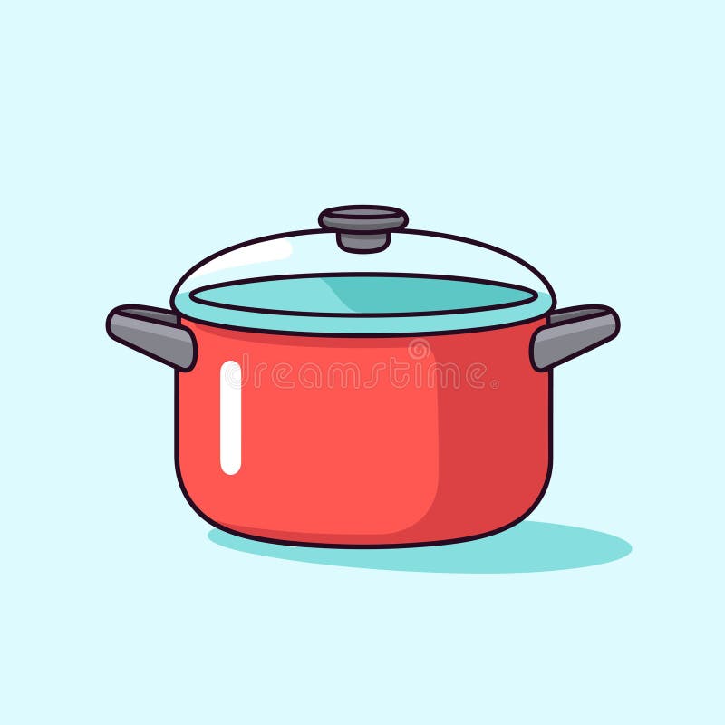 Vector of a Red Pot with a Lid on a Blue Background - Vector Icon Stock ...