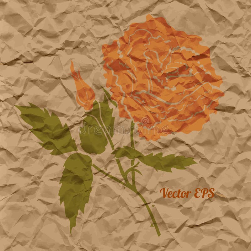 Vector Red Rose, Creased Paper Stock Vector - Illustration of artwork ...