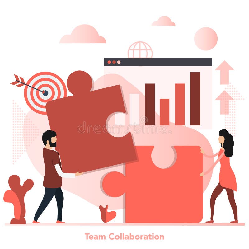 Vector Red Square Concept of Team Collaboration in Flat Style Stock ...