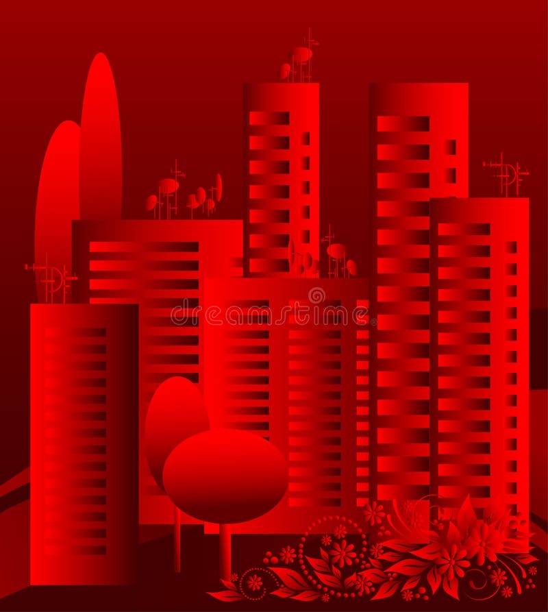 Vector red urban landscape stock vector. Illustration of style - 5196132