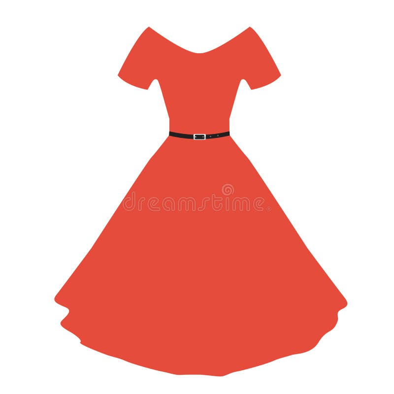 Vector Red Women Dress with Flat Color. Stock Vector - Illustration of ...