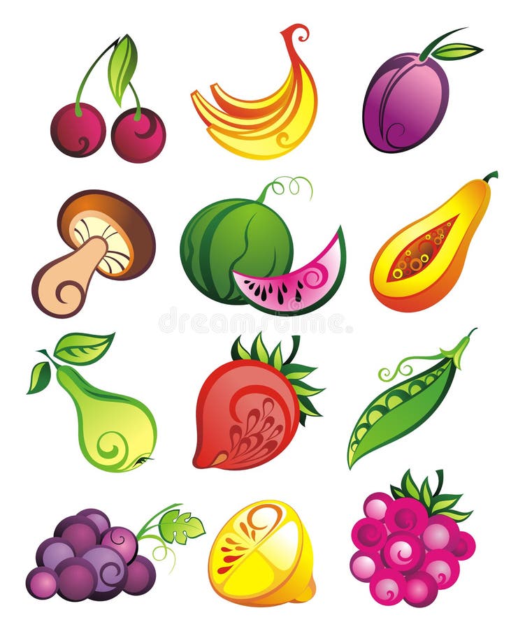 Vector Reeks Verse Vruchten, Groenten En Bessen Vector Illustratie ...