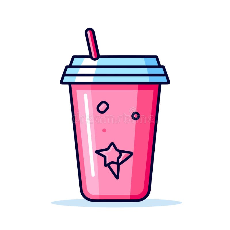 Vector of a Refreshing Pink Drink with a Colorful Straw Stock Vector ...