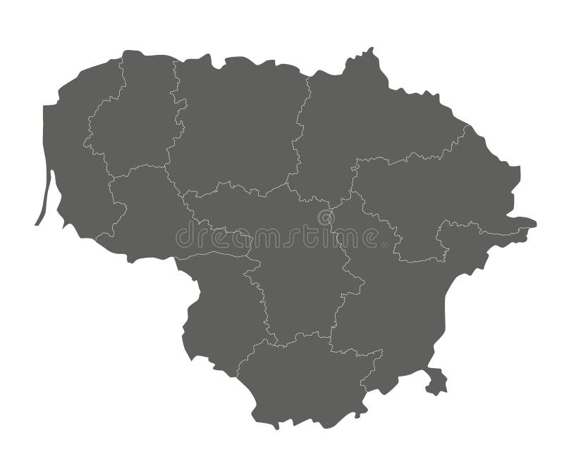 Vector Regional Blank Map of Lithuania with Counties and Administrative ...
