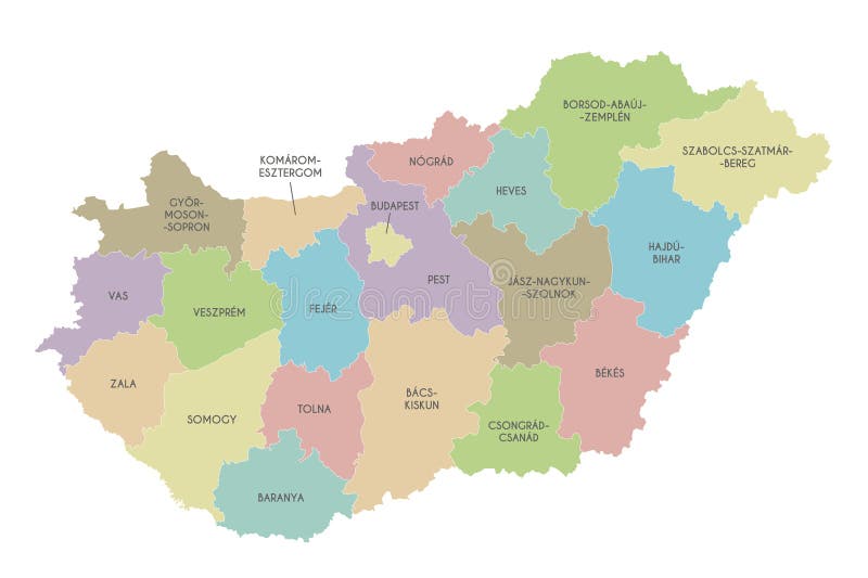 Vector Regional Map of Hungary with Counties or Territories and ...
