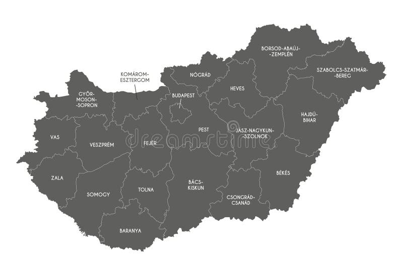 Vector Regional Map of Hungary with Counties or Territories and ...