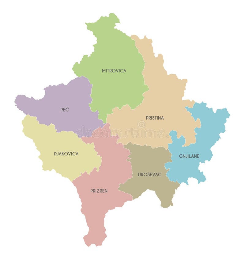 Vector Regional Map of Kosovo with Districts and Administrative ...