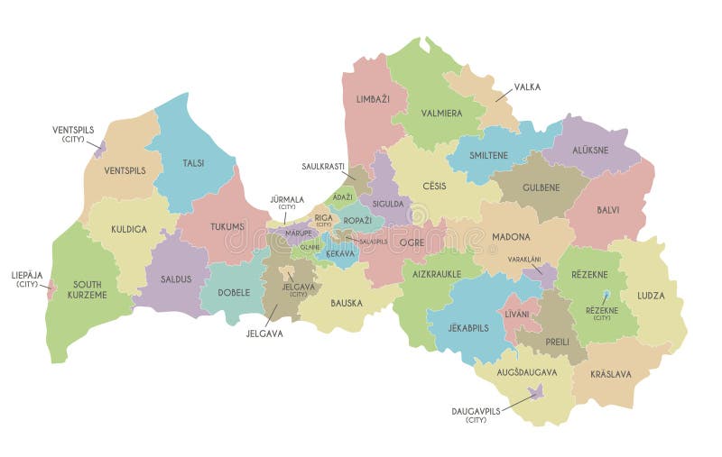Vector Regional Map of Latvia with State Cities and Municipalities, and ...