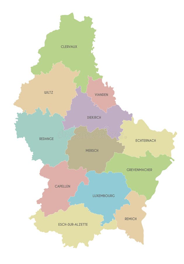 Vector Regional Map of Luxembourg with Cantons and Administrative ...