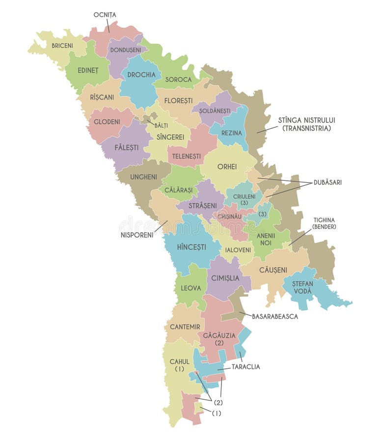 Vector Regional Map of Moldova with Administrative Divisions in ...