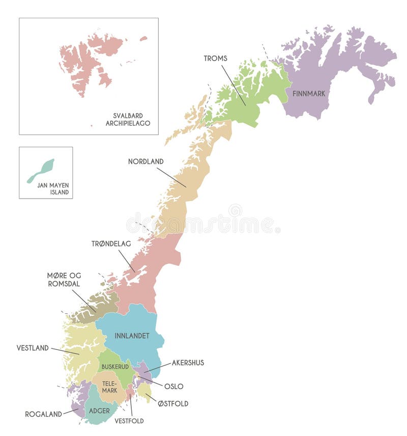 Vector Regional Map of Norway with Counties and Territories, and ...