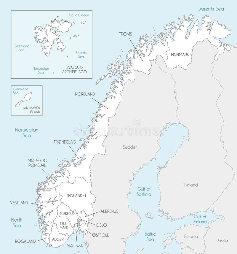 Vector Regional Map of Norway with Counties and Territories, and ...