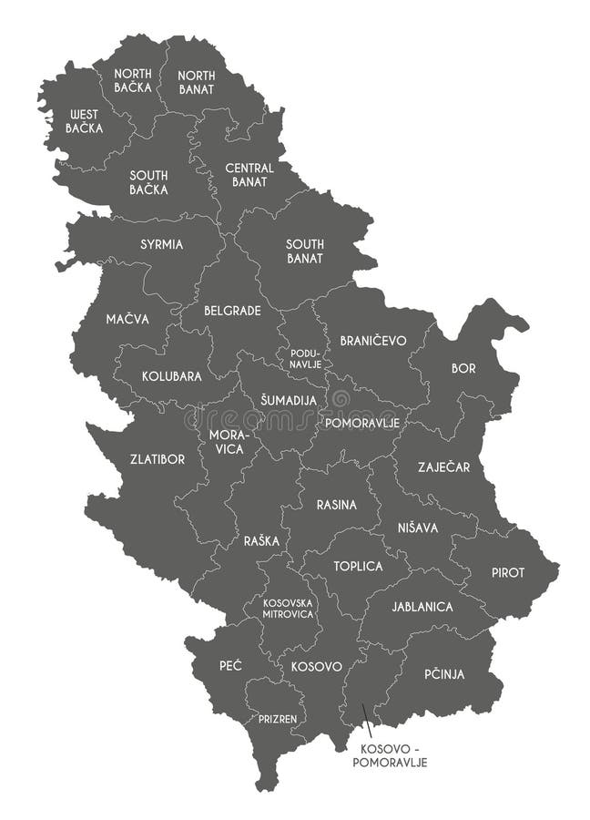 Vector Regional Map of Serbia with Districts or Territories and ...