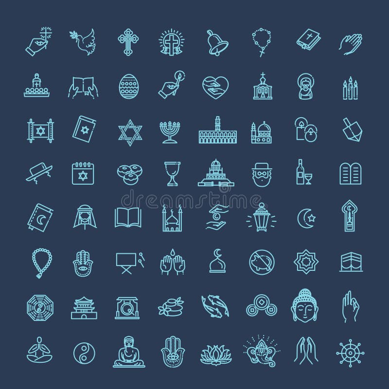 Vector Religion Icons Set Thin Style. Vector Stock Vector ...