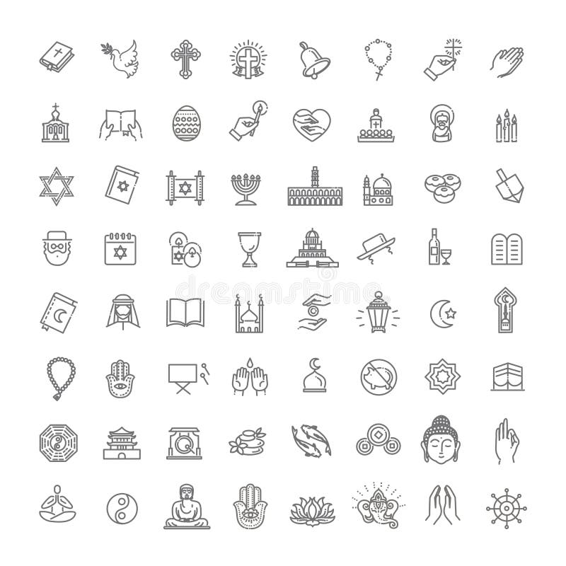 Vector Religion Icons Set Thin Style. Vector Stock Vector ...
