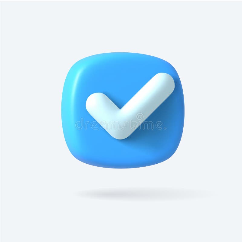 Vector Render 3d of Right Check Mark Box. Blue Approvement Icon or ...