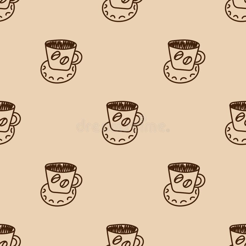 Vector Repeat Background. a Cup of Coffee with a Saucer. Hand-drawn ...
