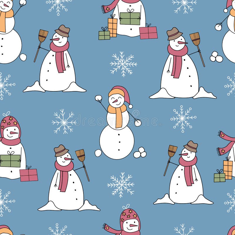Blue Winter Christmas Cute Snowman Repeat Pattern Stock Vector ...