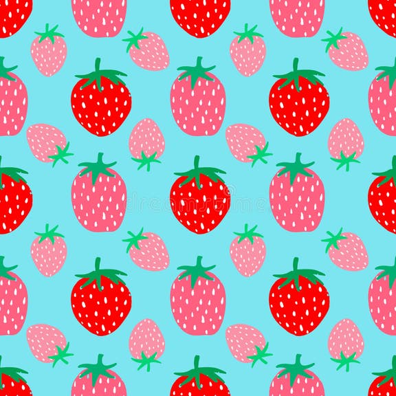Vector Repeat Pattern Strawberries on Blue Background Stock Vector ...