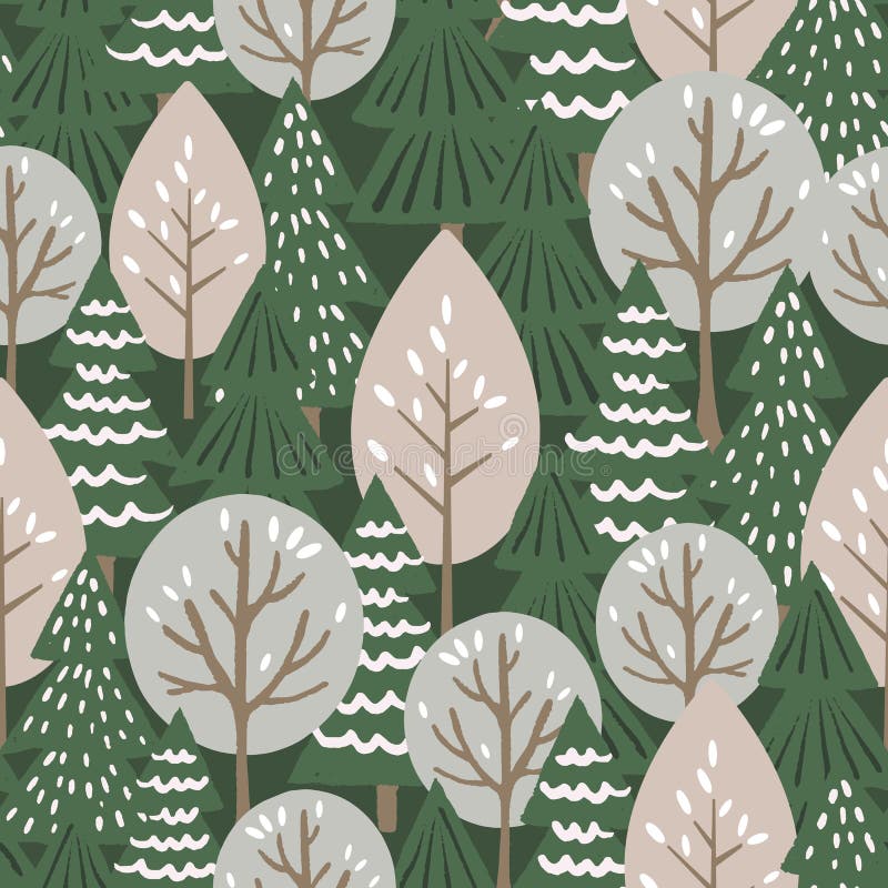 Vector Repeat Pattern with Winter Trees in Forest Stock Illustration ...