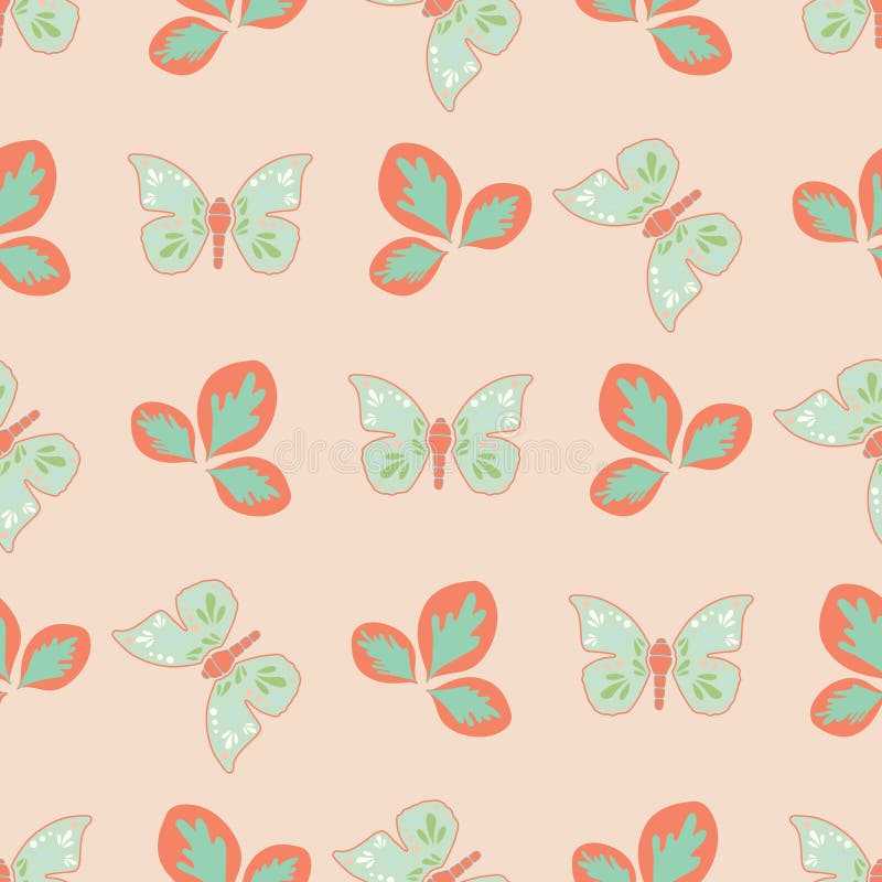 Vector Repeat Seamless Pattern with Leaves and Butterflies. Stock ...