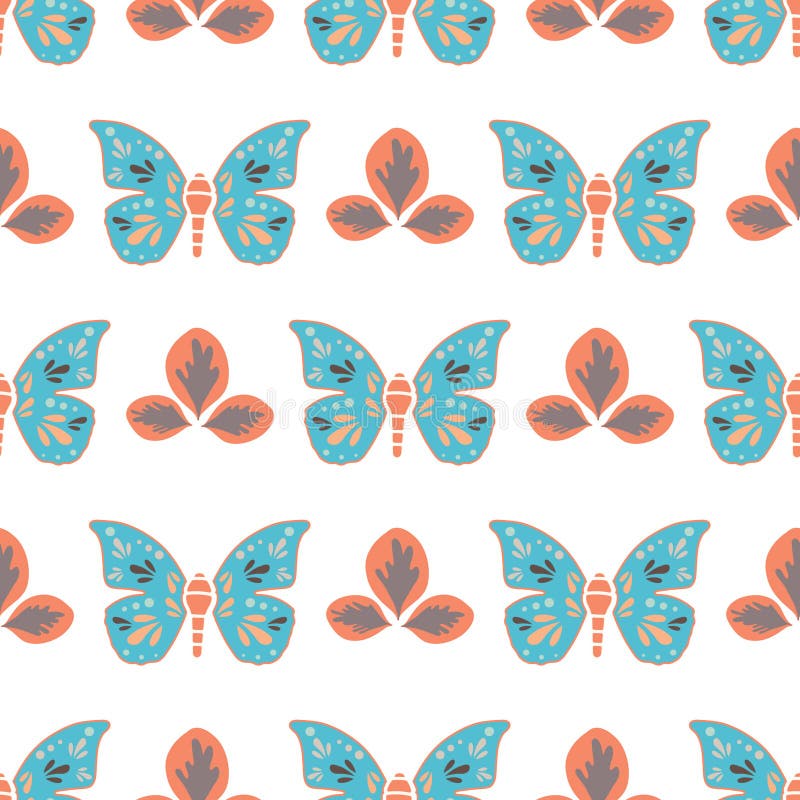 Vector Repeat Seamless Pattern with Leaves and Butterflies. Stock ...