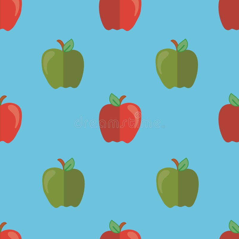 Vector Repeating Green and Red Apple Pattern on Blue Background ...