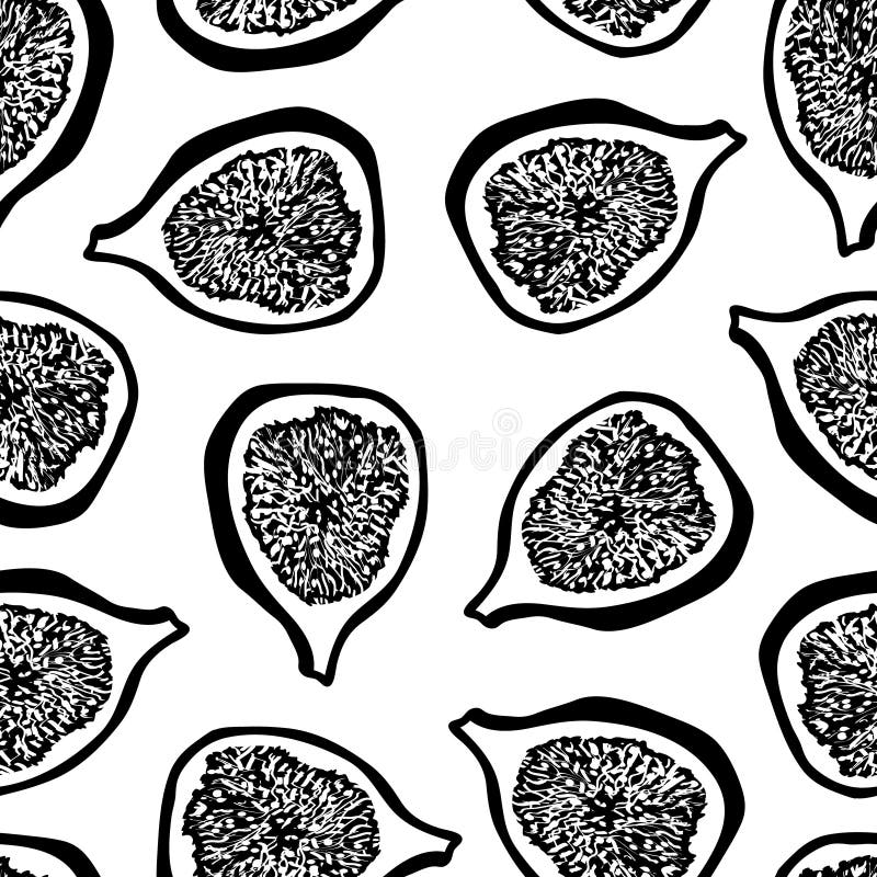 Stylized Figs and Leaves. Slices in a Cut. Food Seamless Pattern Stock ...