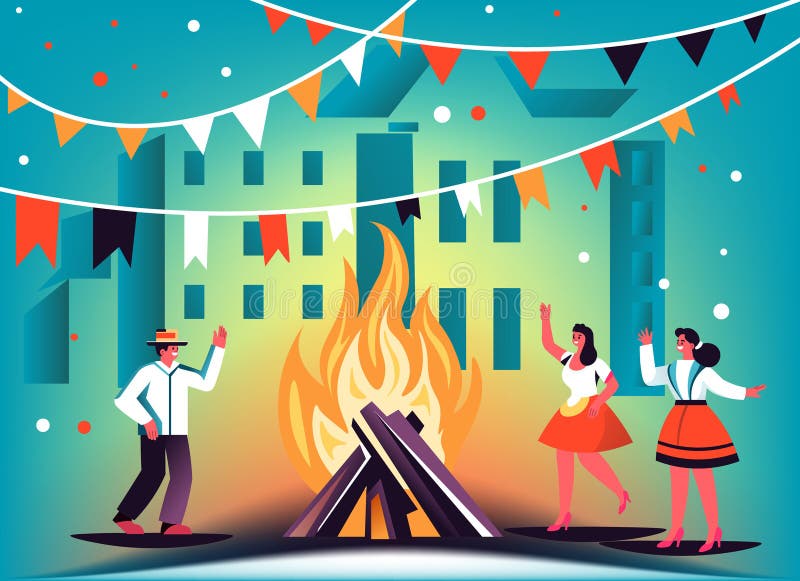 Bonfire Night with Joyful Dance Stock Vector - Illustration of ...