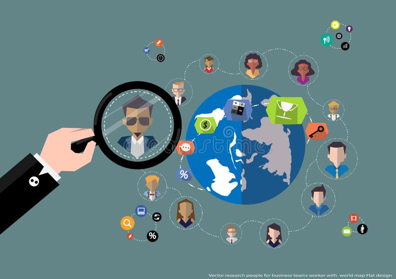 Vector Research People for Business Teams Worker with World Map Flat ...