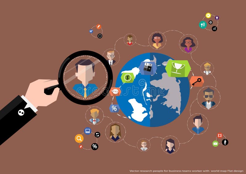 Vector Research People for Business Teams Worker with World Map Flat ...