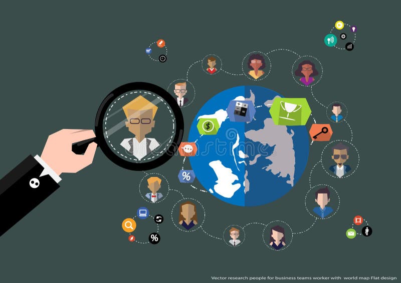 Vector Research People for Business Teams Worker with World Map Flat ...