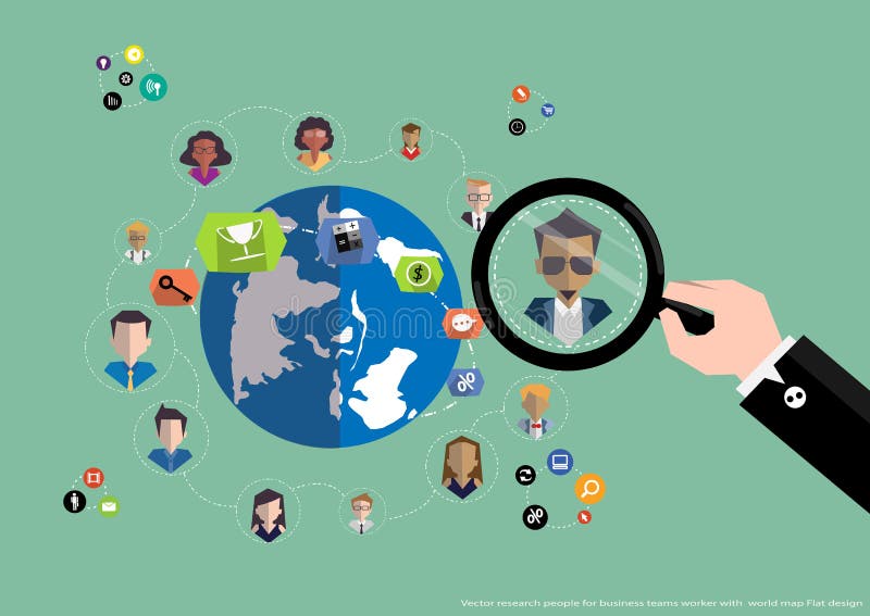 Vector Research People for Business Teams Worker with World Map Flat ...