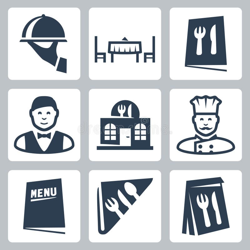 Vector Restaurant Icons Set Stock Vector - Illustration of serviette ...
