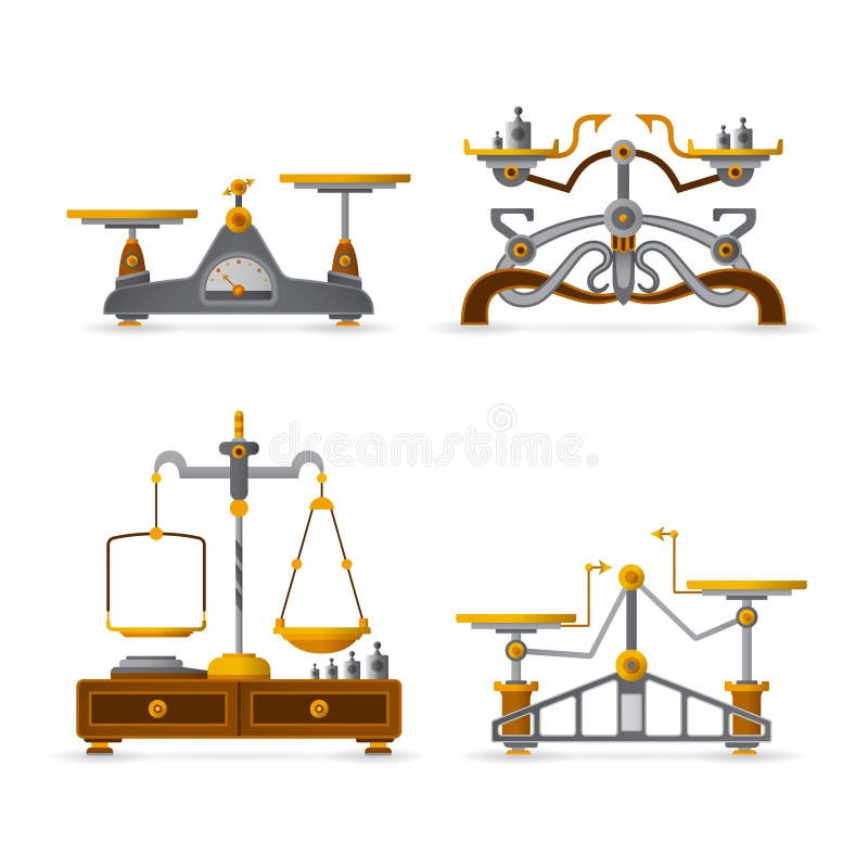 Vector Retro Balance Scales Set in Flat Style Stock Vector ...
