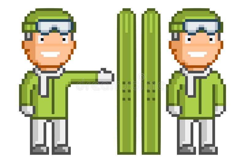 Vector Retro 8-bit Pixel Skiing For Design Stock Illustration ...