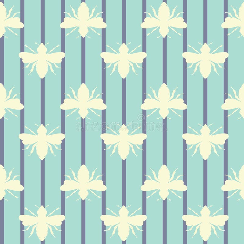 Vector Retro Bright Bees Shapes on Stripes Seamless Pattern Background ...