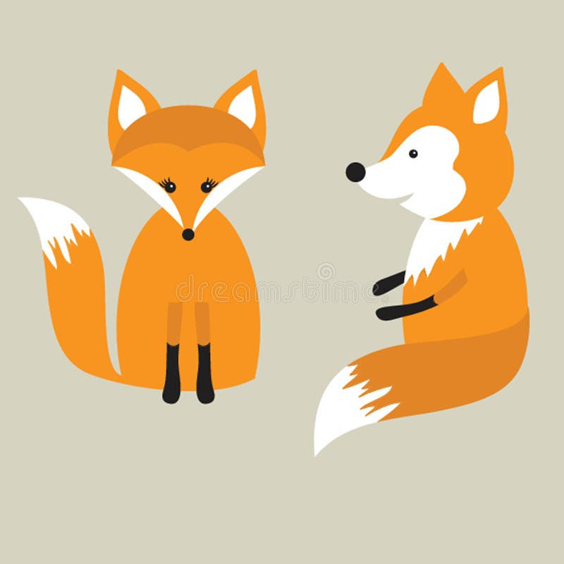 Vector Retro Card with Two Cute Foxes in Love. Fox Couple Stock ...