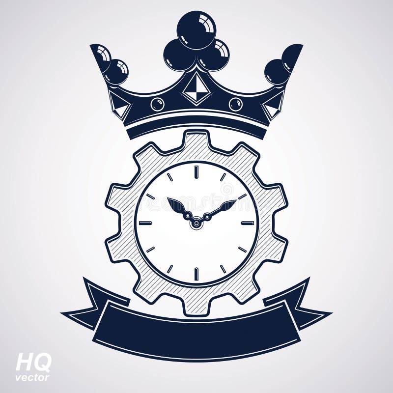 Vector Retro Cog Wheel and Clock with Crown, Business Organizer Symbol ...