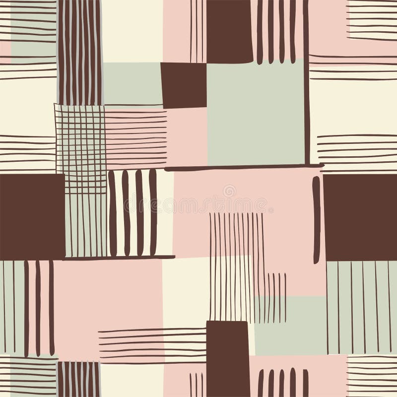 Vector Check Color Blocking and Line Art Illustration Seamless Repeat ...