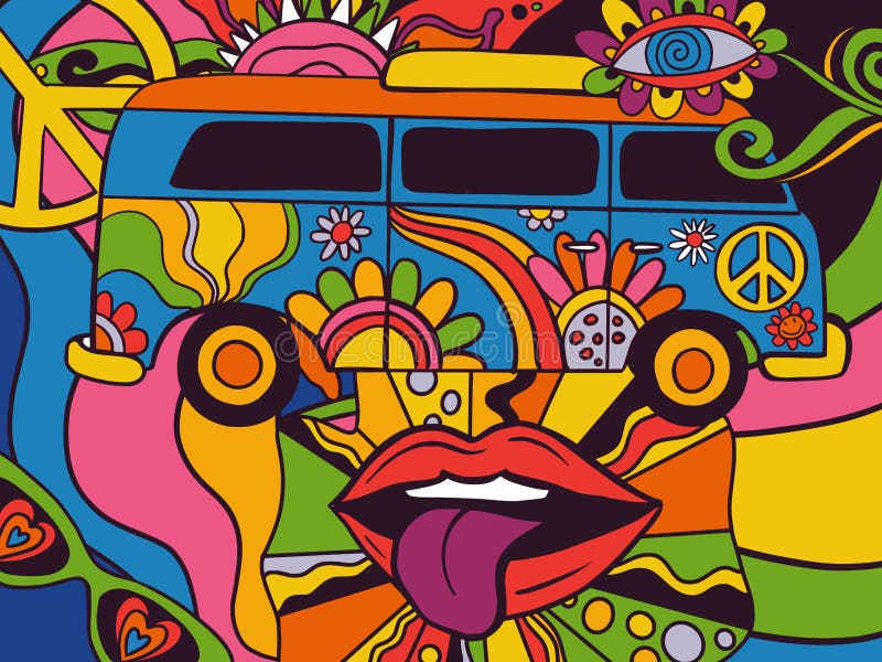 Vector Retro Colorful Psychedelic Poster in 1970s Style Stock ...