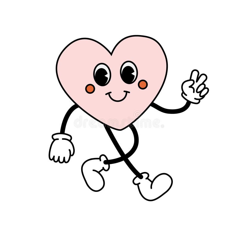 Vector Retro Groovy Cartoon Colored Heart Stock Vector - Illustration ...