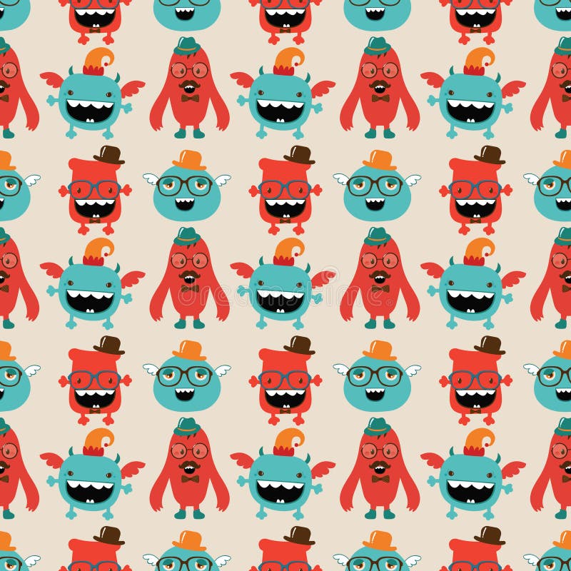 Vector Retro Hipster Monsters Seamless Pattern Stock Vector ...