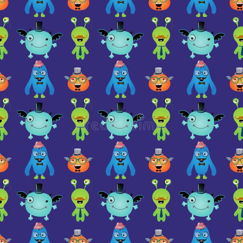 Vector Retro Hipster Monsters Seamless Pattern Stock Vector ...