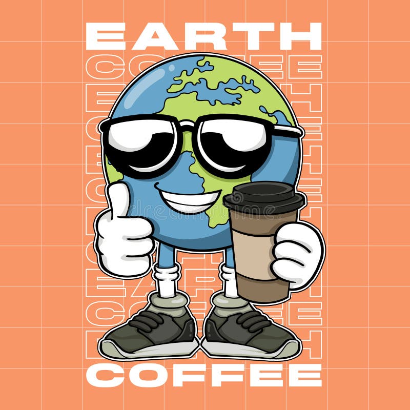 Vector Retro Illustration of Earth Holding a Coffee Cup Stock Vector ...