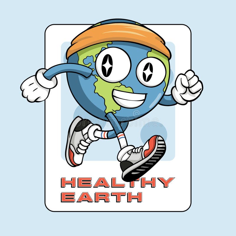 Vector Retro Illustration of Healthy Earth Running Exercise Stock ...