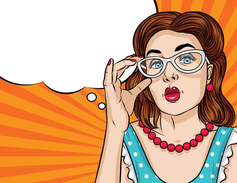Vector Retro Illustration Pop Art Comic Style Of A Pretty Woman Holds