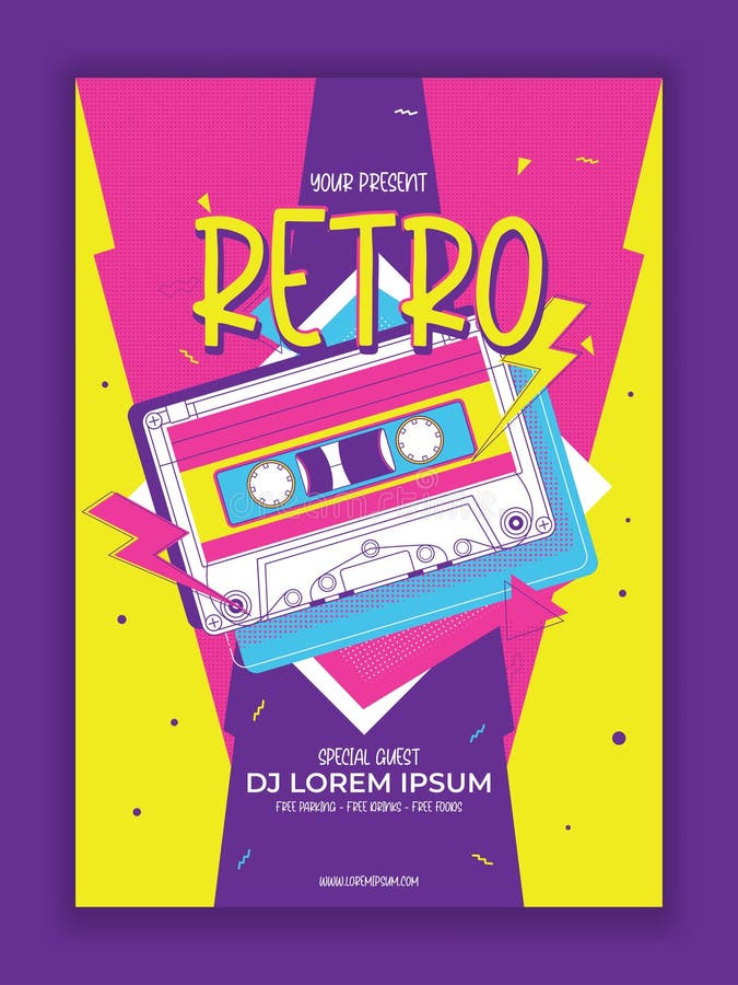 Vector Retro Party Poster with Cassette Tape Illustration Stock Vector ...