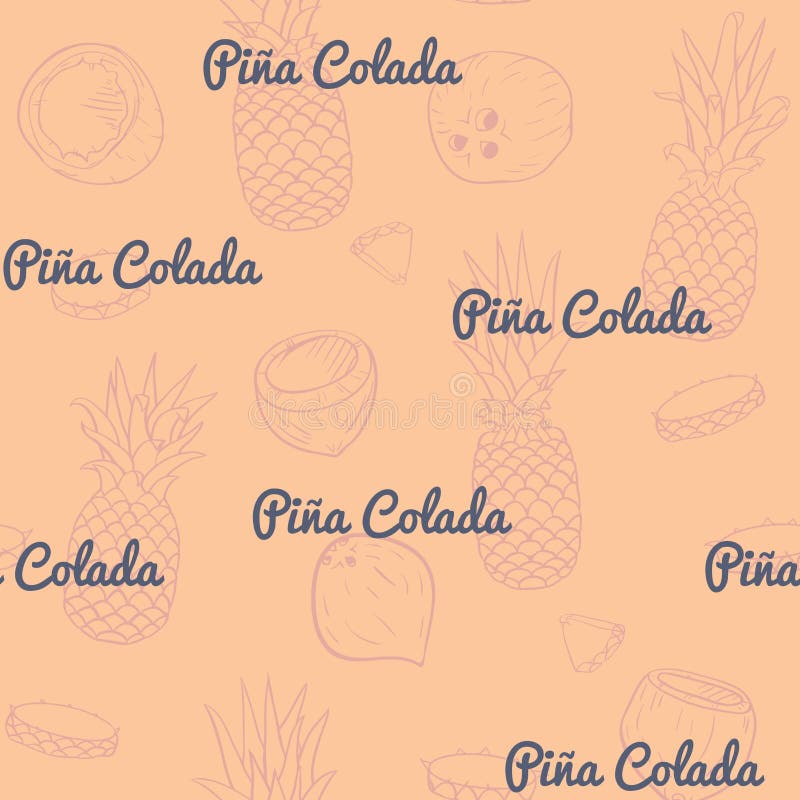 Vector Retro Pina Colada on Dusty Orange Seamless Pattern Design. Stock ...