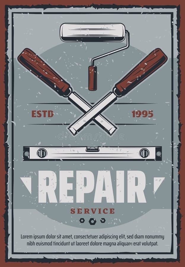 Vector Retro Poster of Ruler and Chisel Tool Stock Vector ...